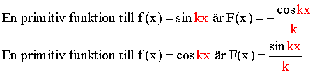 Primitiva funktioner till trigonometriska funktioner.